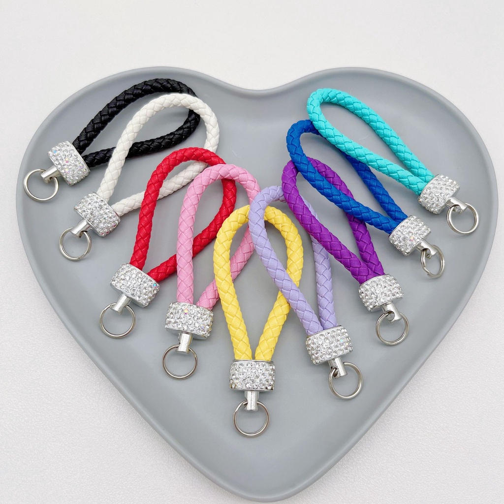 1Pcs PU Leather Rope Keychains Sparkling Crystal Key Rings For Women ...