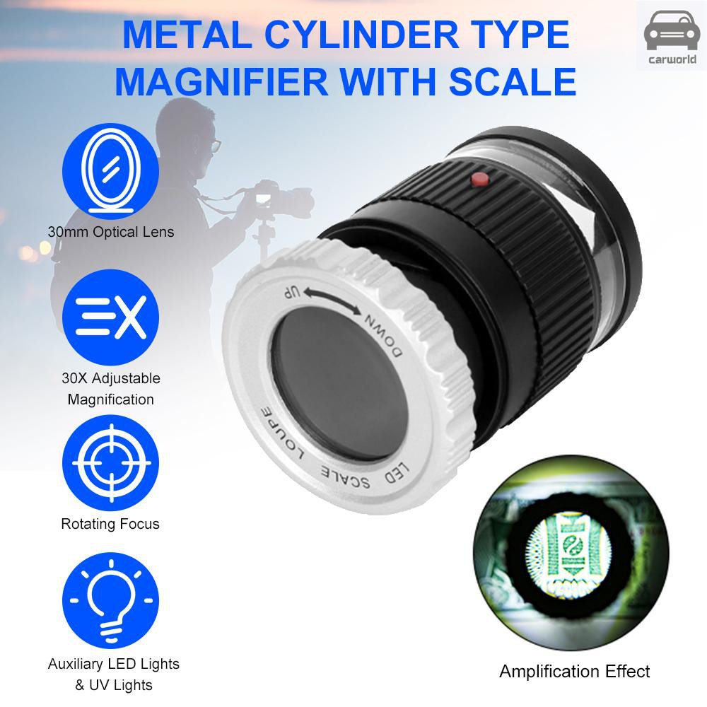 KKMOON LED Scale Loupe 30X Adjustable Magnification Magnifier Metal ...
