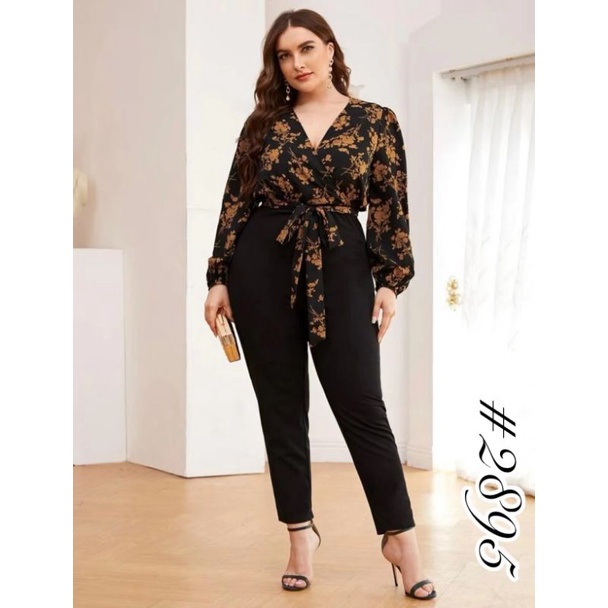Yco Korean Plus size Black Longsleeve Floral Terno (top+Pants) Party ...
