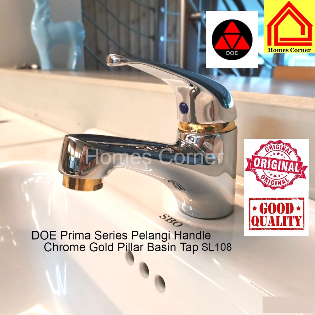 DOE Prima Series Pelangi / Suria Handle Chrome Gold Pillar Basin Tap ...