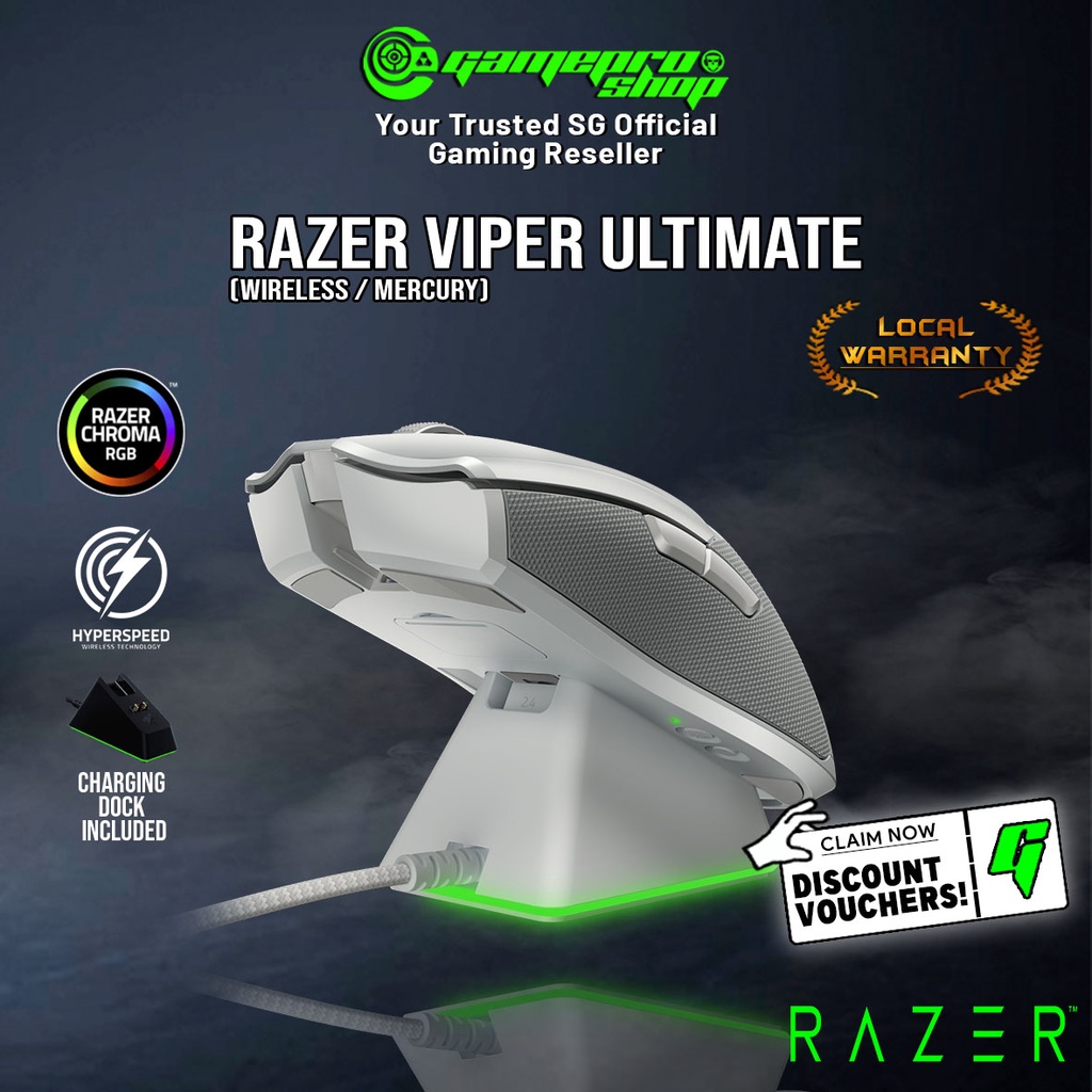 Razer Viper Ultimate Quartz/Mercury Wireless Gaming mouse with Charging ...