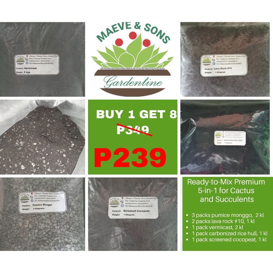 BUY 1 GET 8: Ready-to-Mix 5-in-1 Soil Packs for Cactus and Succulents ...