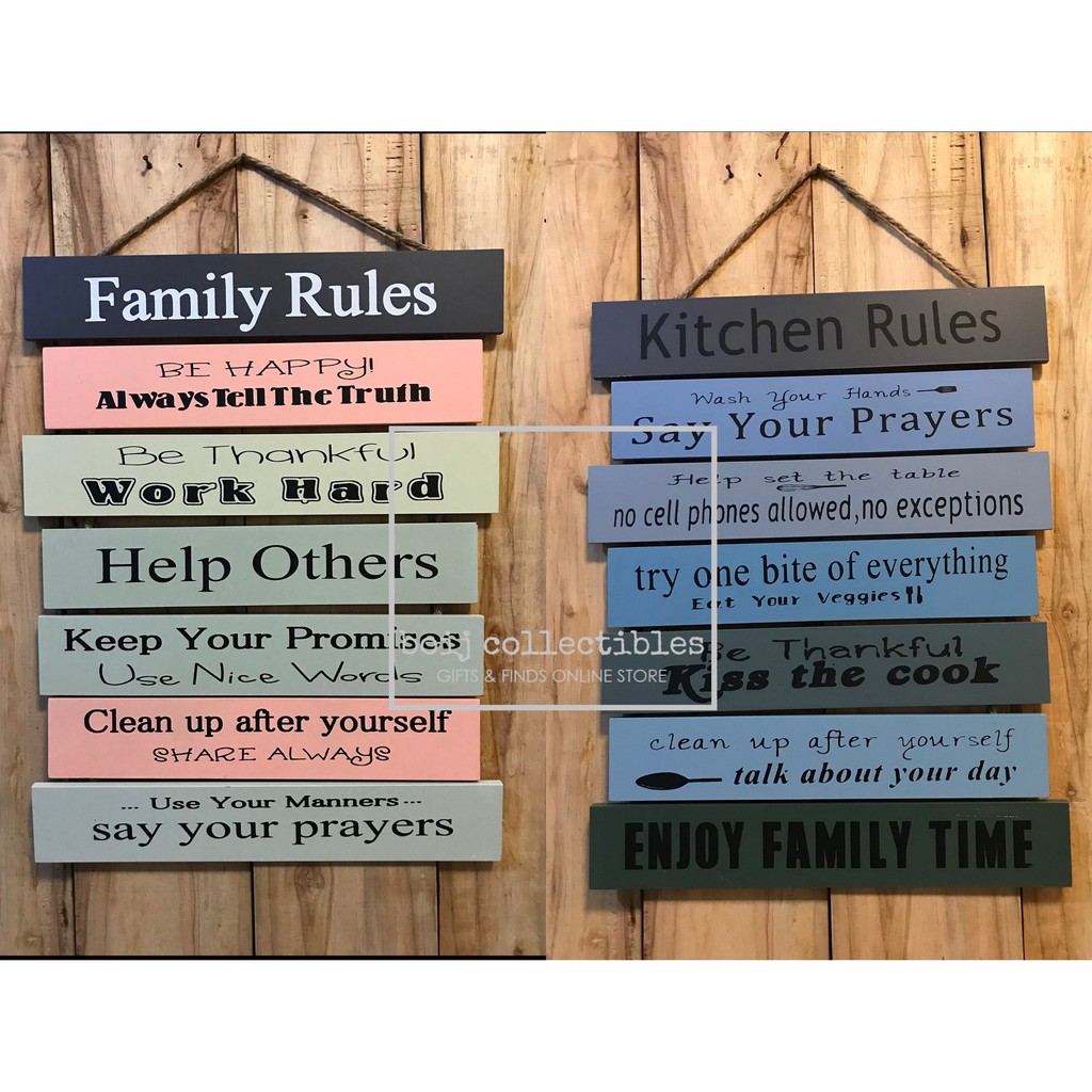 FAMILY RULES/KITCHEN RULES Wooden Wall Hang Display 19x15 inches ...