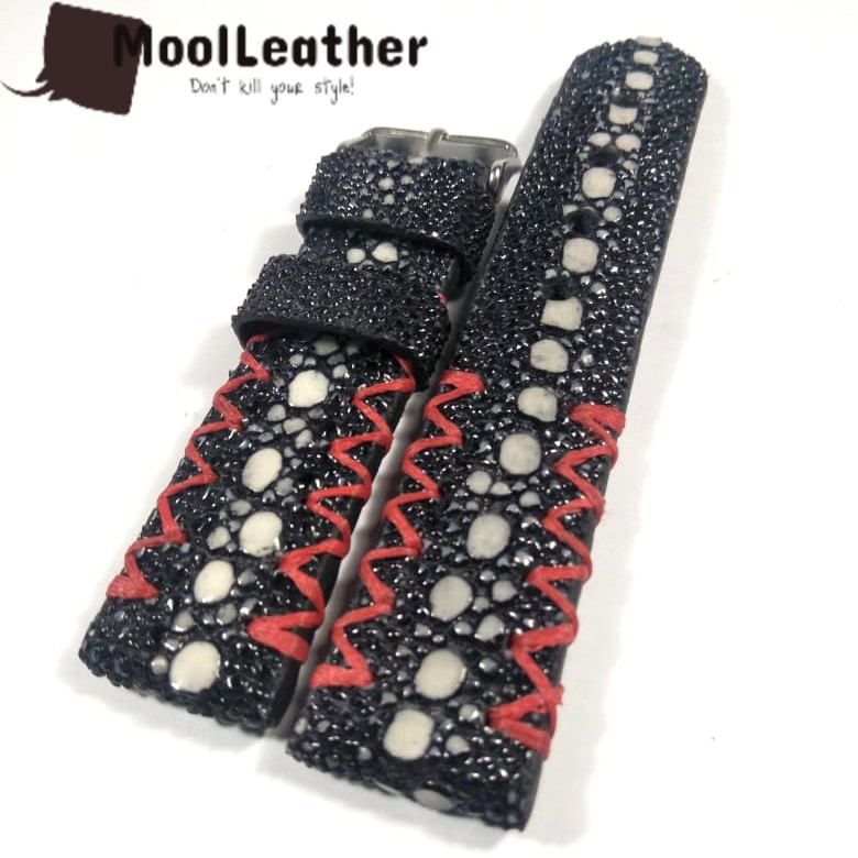 Mool Leather - Men's Watch Strap with Red Zigzag Stingray Leather ...