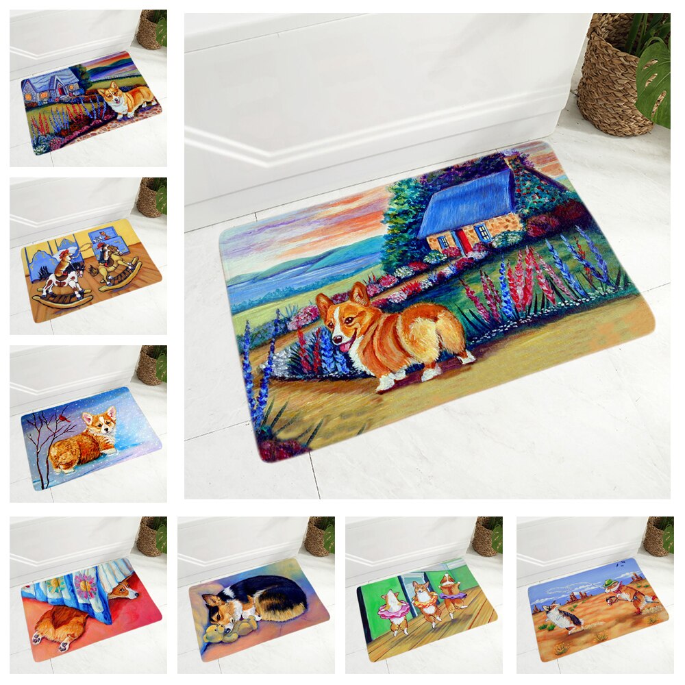 Oil Painting Welsh Corgi Pembroke Dog Floor Door Mat for Hallway ...