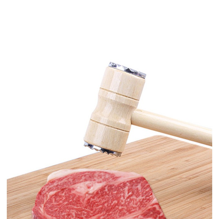 Kitchen Wooden Meat Mallet Metal Teeth End Tenderizer Steak Round ...