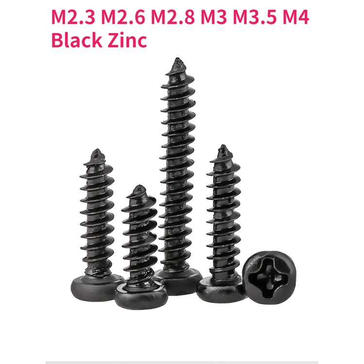 M2.3 M2.6 M2.8 M3 M3.5 M4 Black Zinc Cross Round Head Self-tapping ...