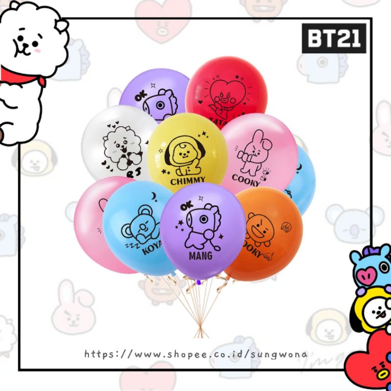 Bt21 BTS Tata Chimmy Cooky Koya Rj Mang Shooky Latex Balloons (Set ...