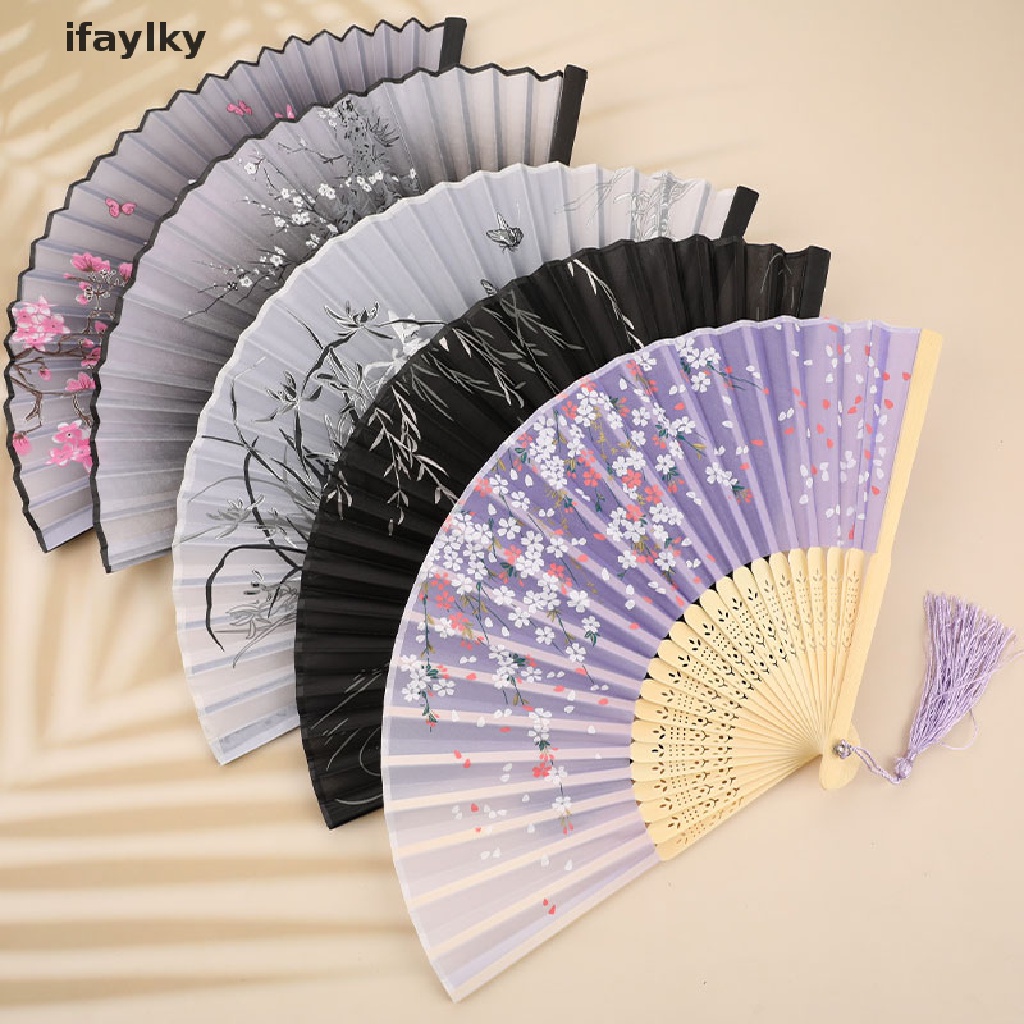 [IAY] Chinese Folding Fan Wooden Shank Classical Dance Fan High Quality ...