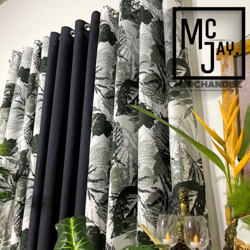 MCJAY - 3in1 Black and White Forest Leaves Ring Curtain Set (6ft/7ft ...