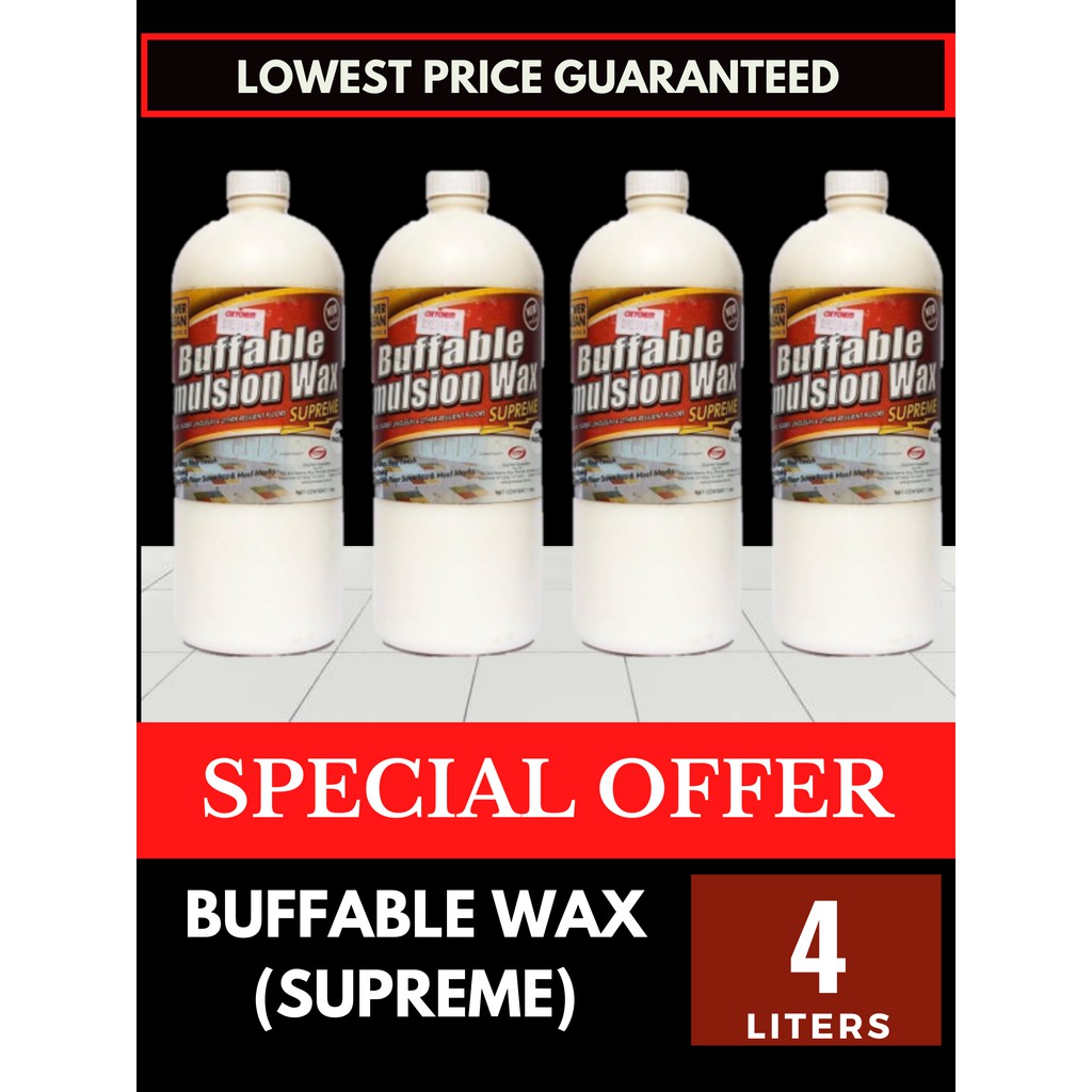*PACK OF 4 LITERS* Buffable Floor Wax Polish SUPREME Emulsion Shine ...