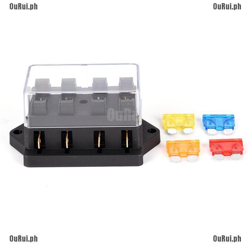 HS Car 4 Way Circuit Standard ATO Blade Fuse Box Block Holder 12V/24V+4 ...
