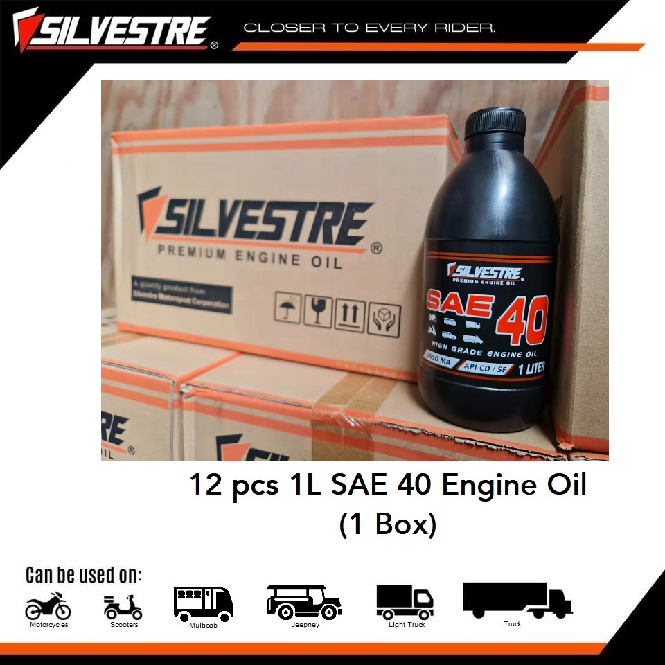 SILVESTRE 12Pcs (1 Box) 4T SAE 40 Engine Oil 1 Liter Engine Oil API SG ...