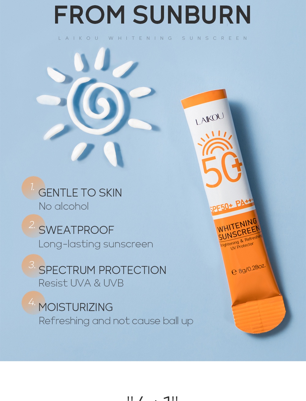 LAIKOU Waterproof Whitening Sunscreen SPF50 PA+++ Face Body Sunblock ...