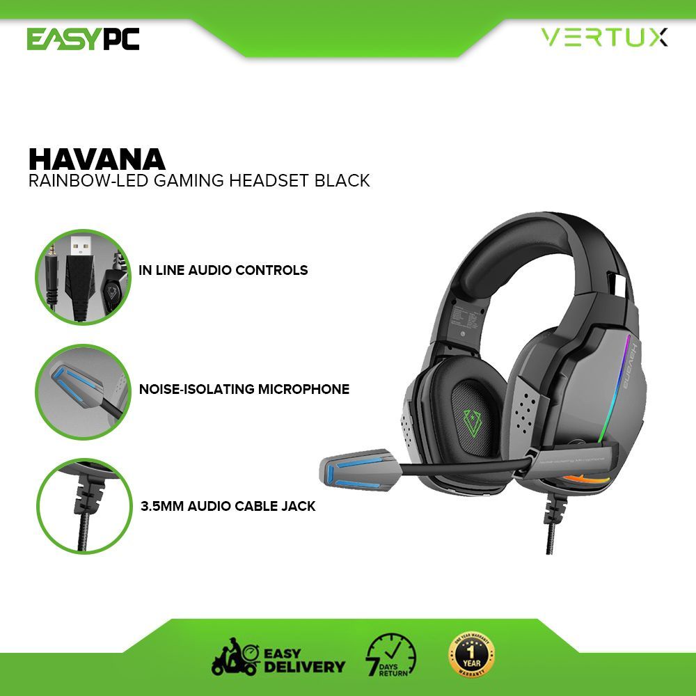Vertux Havana Rainbow-LED Gaming Headset Black 17PRO | Shopee Philippines