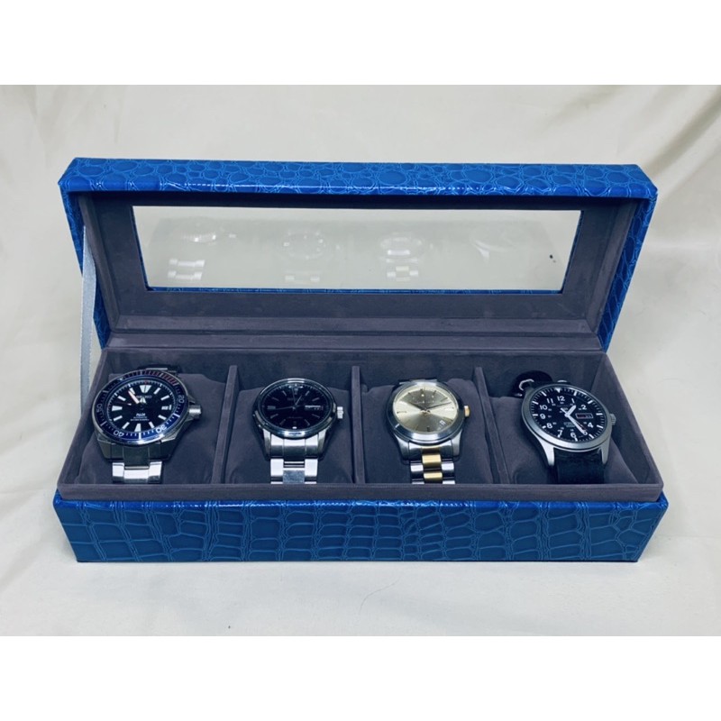 Fits Big Watches 4 slots Watch Box Wide Clear Glass Display Croco ...