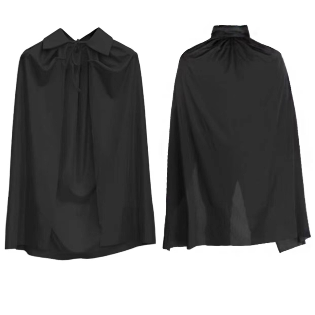Black Halloween Cloak Cape Wizard Vampire Witch Robe Gothic Medieval ...