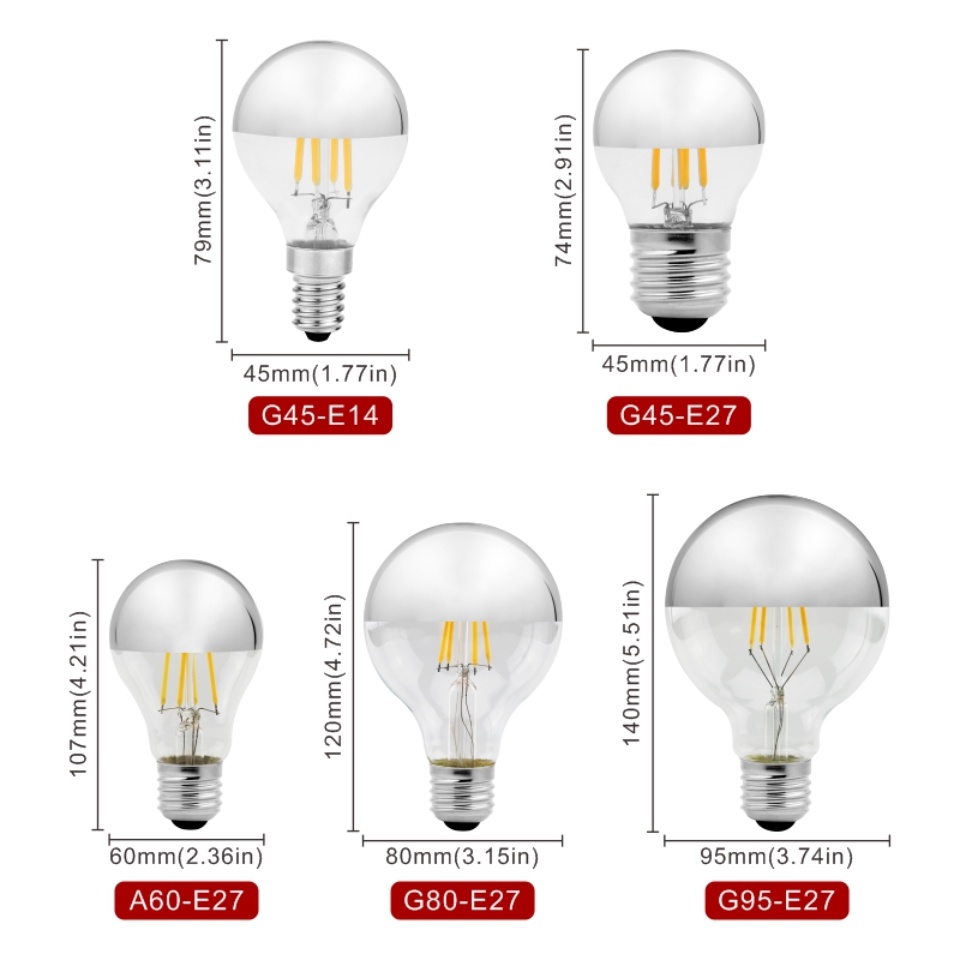 Got Liang Mirror Silver Retro Edison LED Light Bulb E14 E27 4W 220V G45 ...