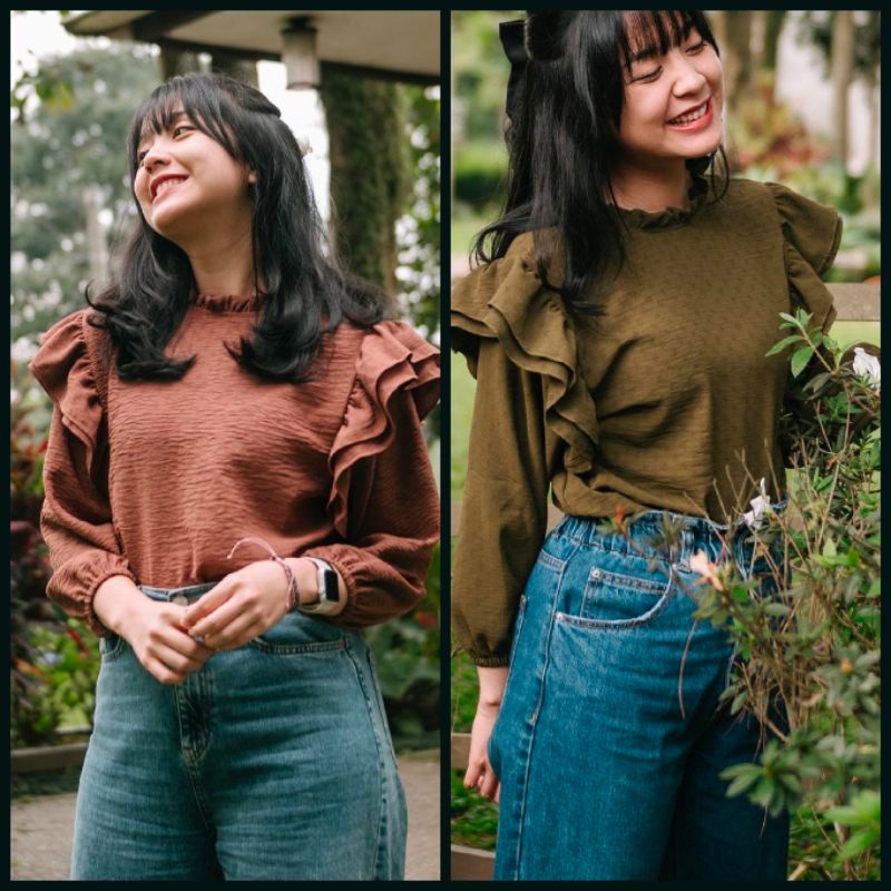 (Army) DAISY BLOUSE BY leviora leviorasale leviora | Shopee Philippines