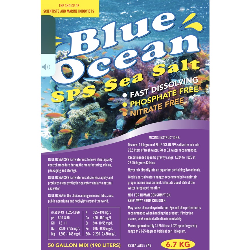 Blue Ocean SPS Sea Salt Mix 6.7 Kgs | Shopee Philippines