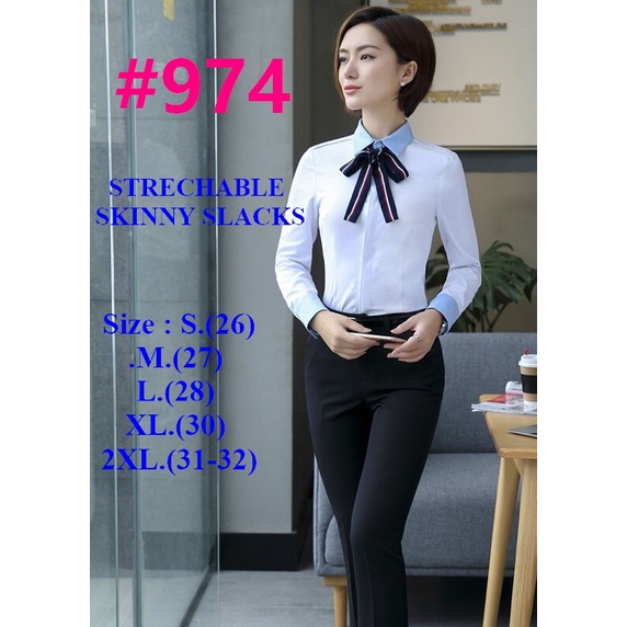 974 (S-2XL) w/2stylish pocket, STRECHABLE SKINNY SLACKS 2BOTTON LOCK ...