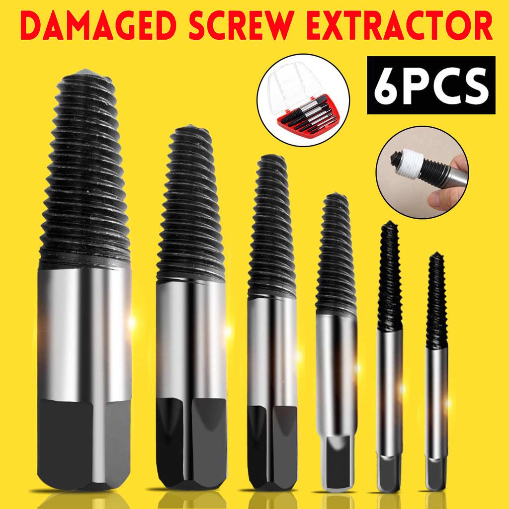 Happy Eagle 6pcs Broken Bolt Screw Extractor Remover Set Easy Out Drill ...