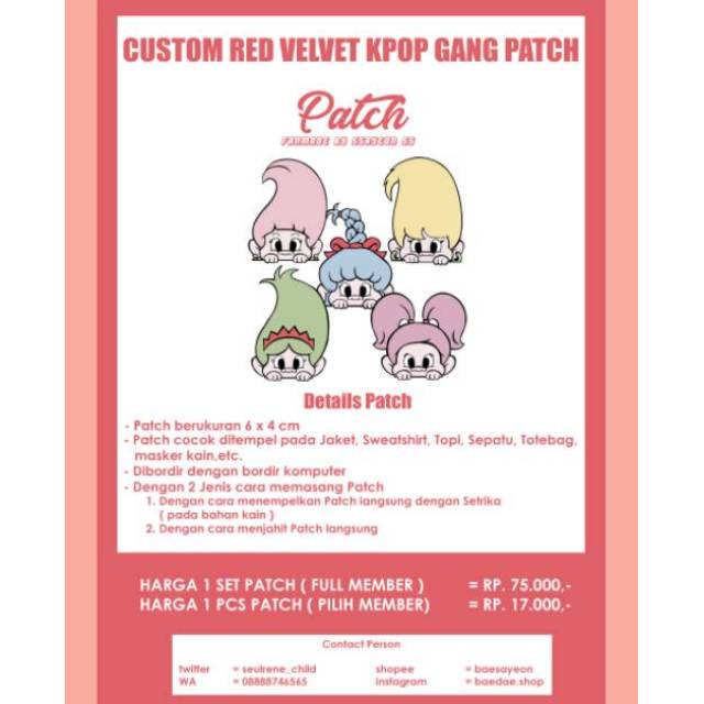 Red VELVET TROLLS KPOP GANG CUSTOM FANMADE EMBROIDERED PATCHES | Shopee ...