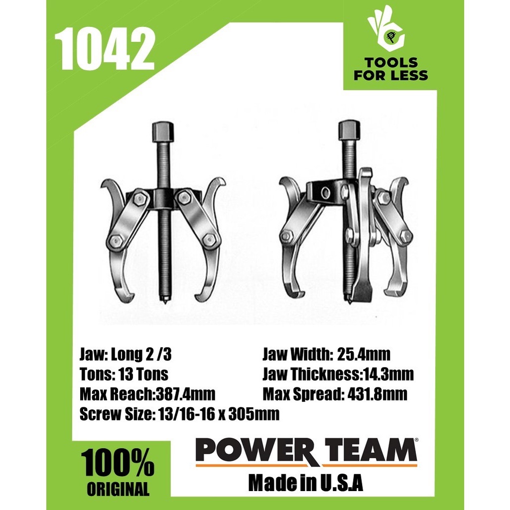 Power Team Grip-O-Matic Mechanical Jaw Puller Long Type 2/3 Jaw 13 Ton ...