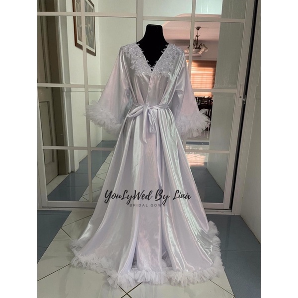 Bridal Robe Silk fabric with Raffles | Shopee Philippines