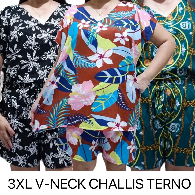 3XL Plus Size V-Neck Challis Terno | Large-3XL | Taytay Tiangge Direct Supplier | Shopee Philippines