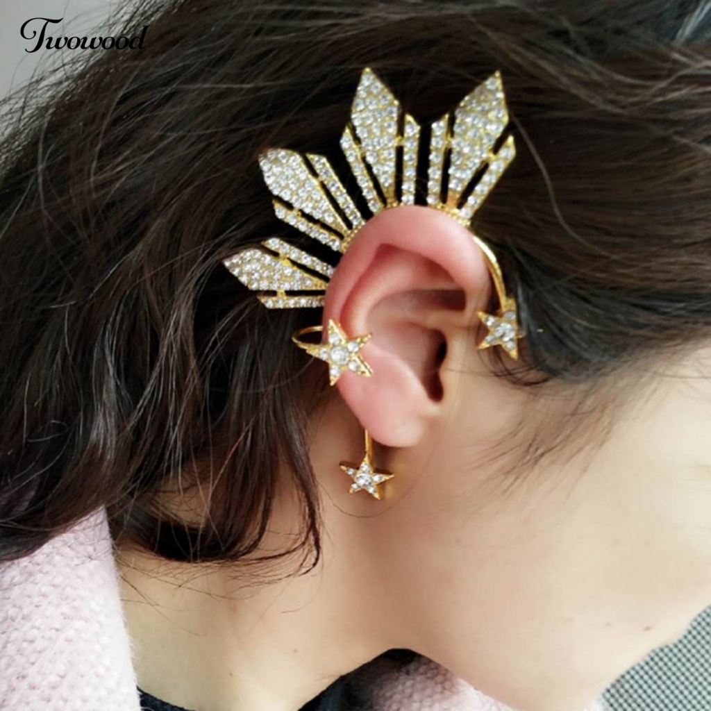 twowood 1Pc Fake Piercing Earring Women Pentagram Fan-shaped Ear Cuff ...