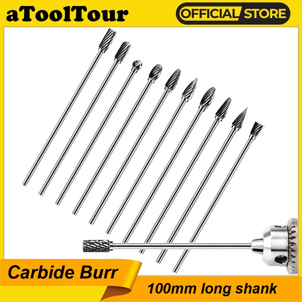 Carbide Burr 100mm Long Shank Rotary Rasp File Carving Set Abrasive Tools Diamond Alloy Bits ...