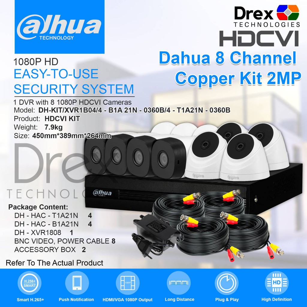 Dahua Cooper Kit 8 Channel CCTV Package ( 4 Dome, 4 Bulllet ) 2MP Plug and Play CCTV Package ...