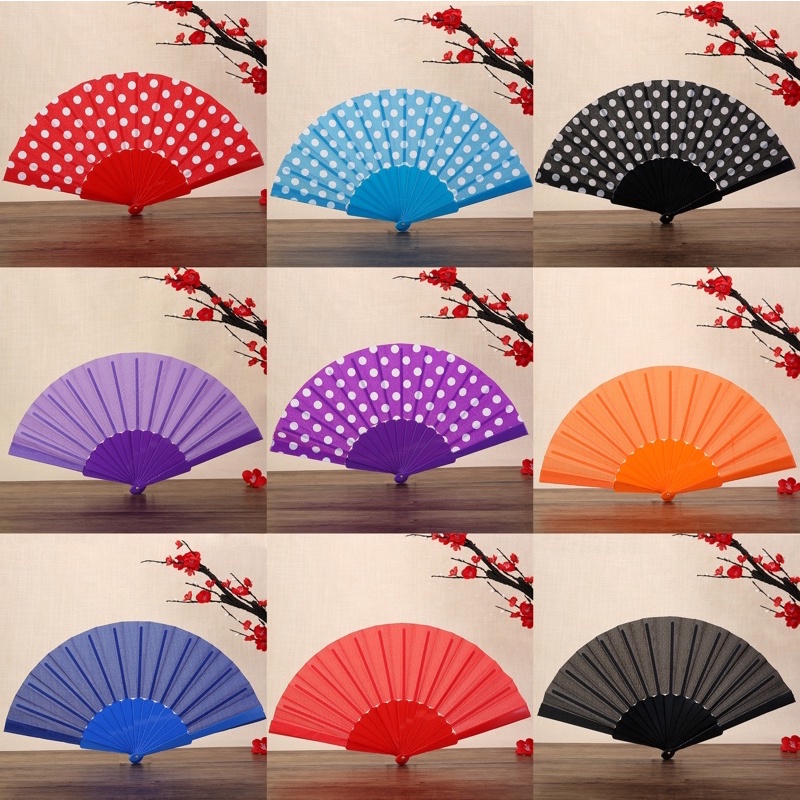 1pc dotted and plain plastic fan | Shopee Philippines