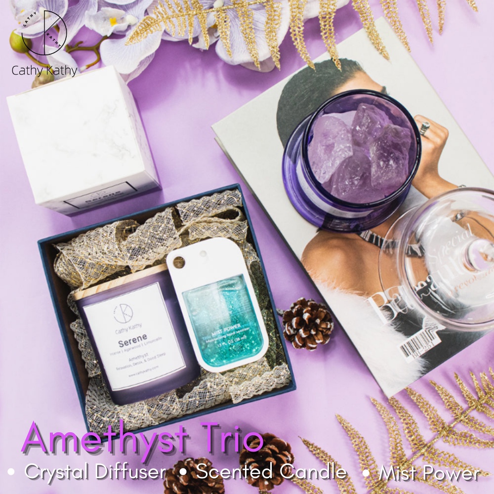 Cathy Kathy Amethyst Crystal Diffuser Trio with Serene Scented Candle ...