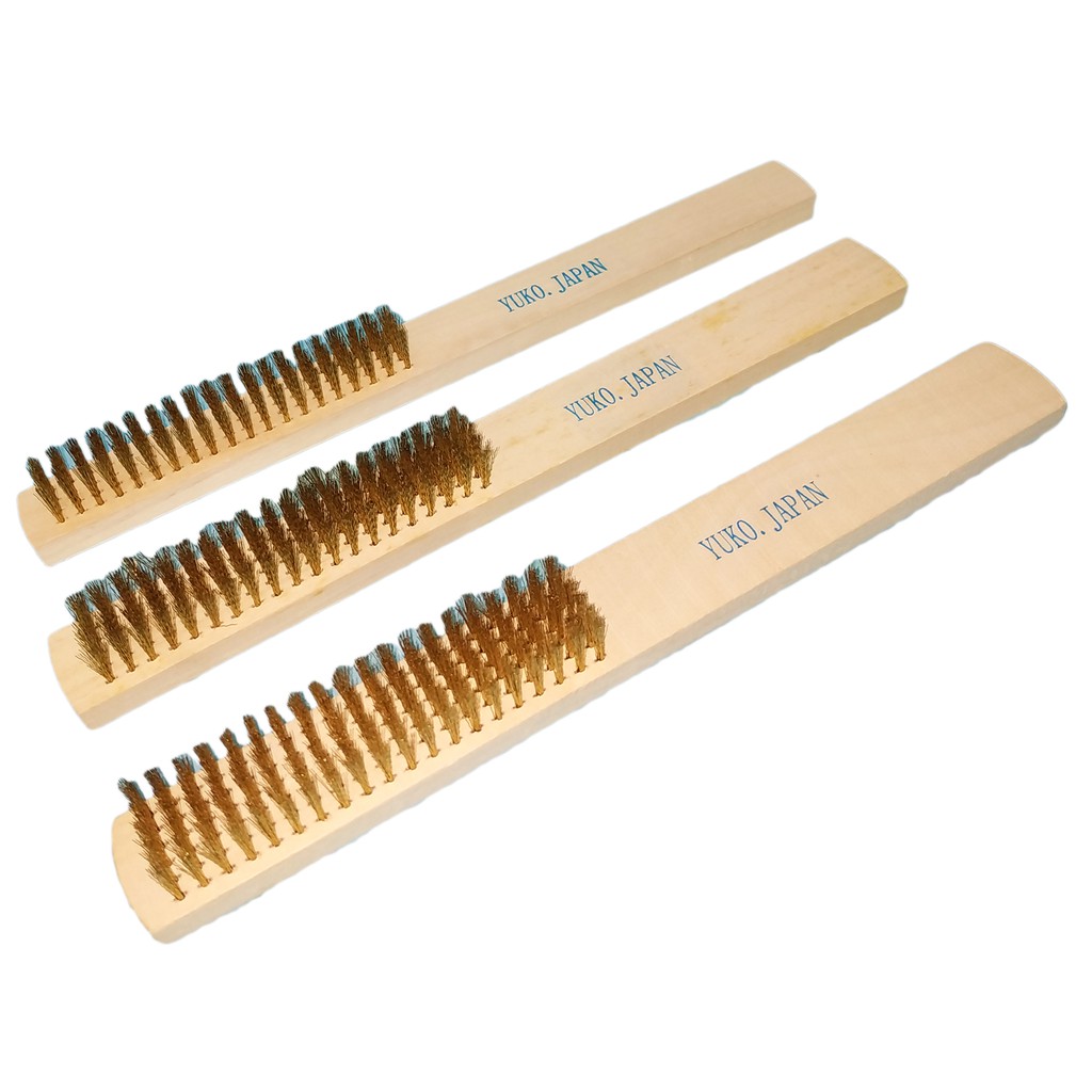 ( 3 PCS ) ORIGINAL BRASS BRUSH WIRE WITH WOODEN HANDLE ( 4 ROWS ) == 4 ...