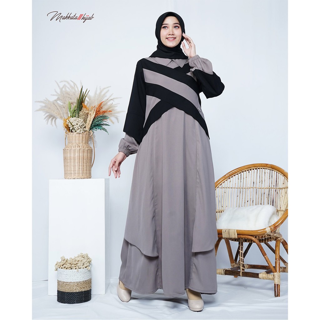 HITAM Makkata Hijab | Qalla Dress Dark Gray Black | Shopee Philippines