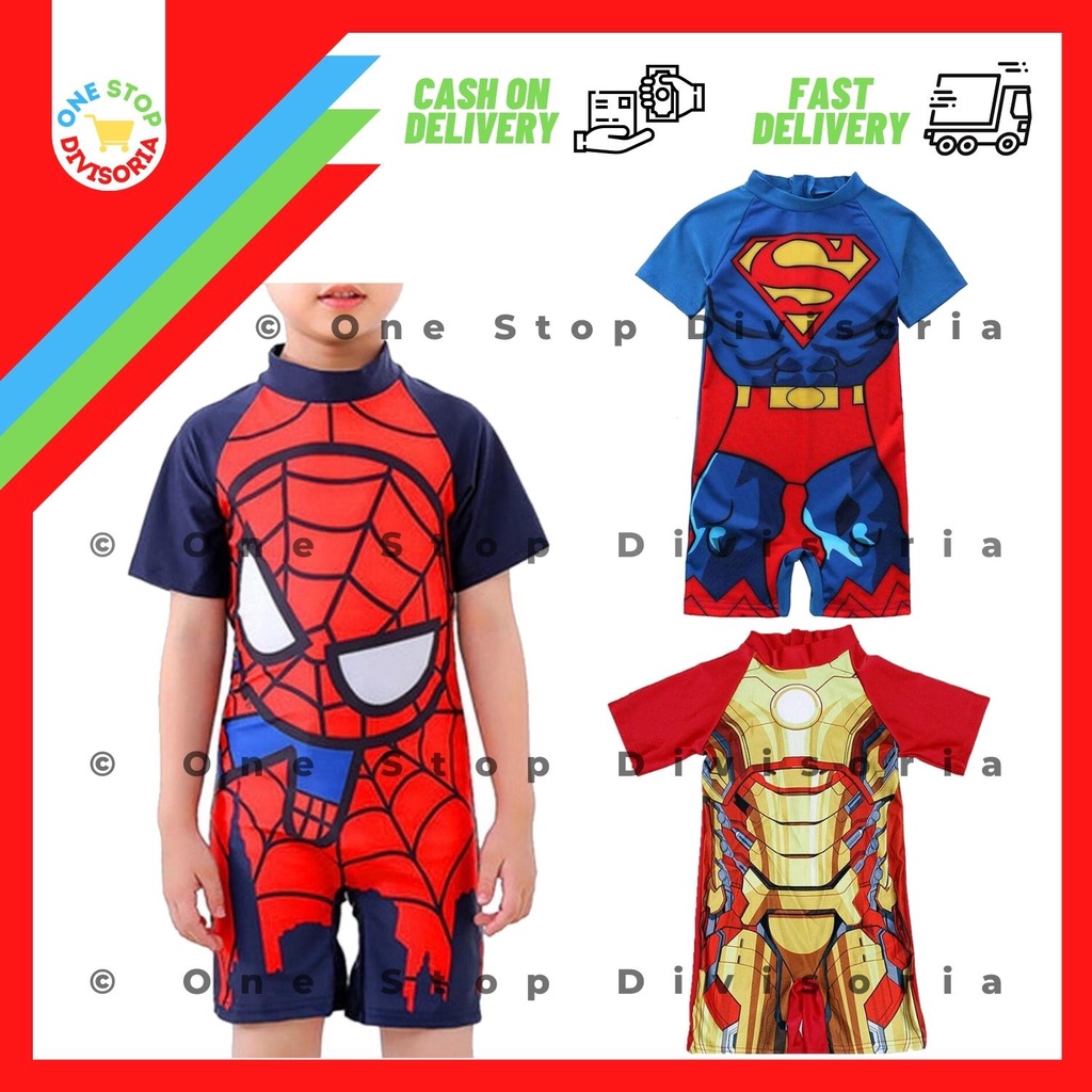 [Kids] MAKAPAL + Stretchable | Spiderman Superman Iron Man Swimsuit ...
