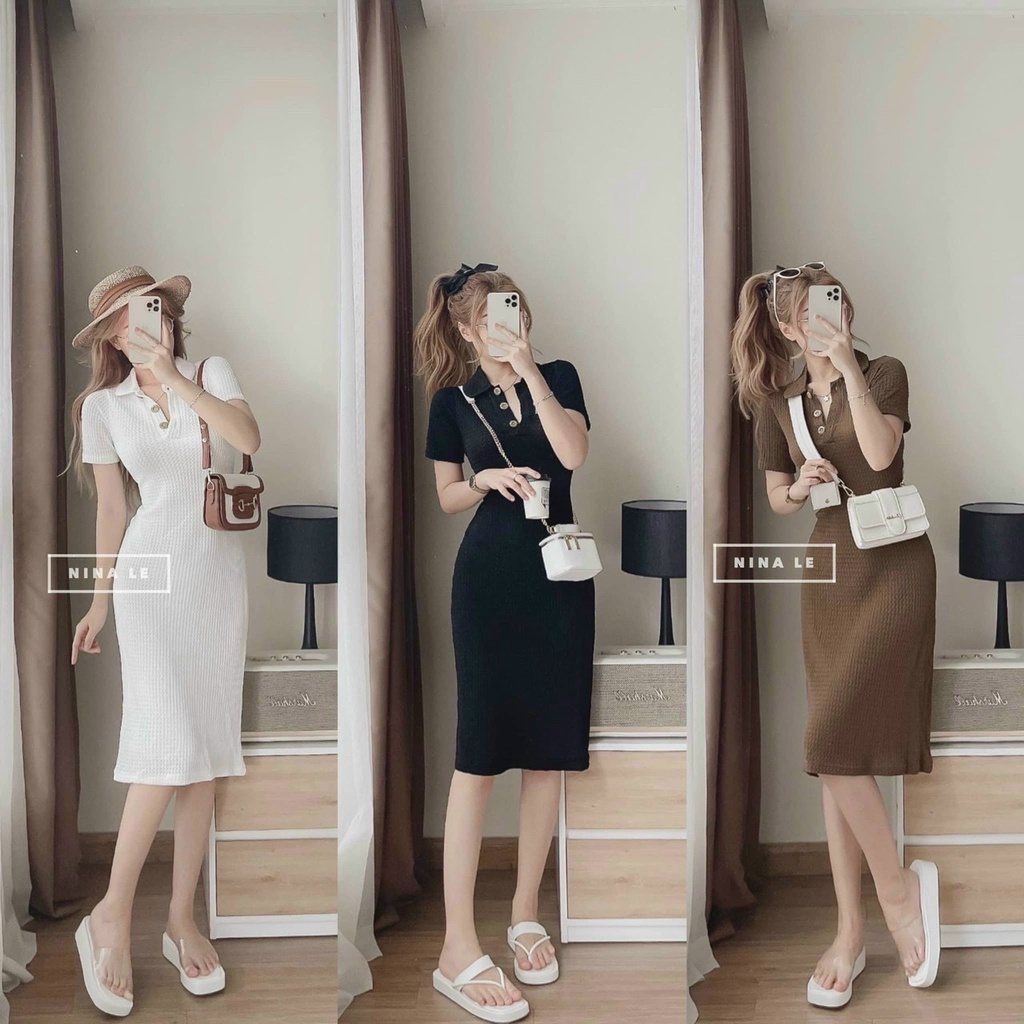 Body-hugging dress with button-down shirt collar made of diamond ...