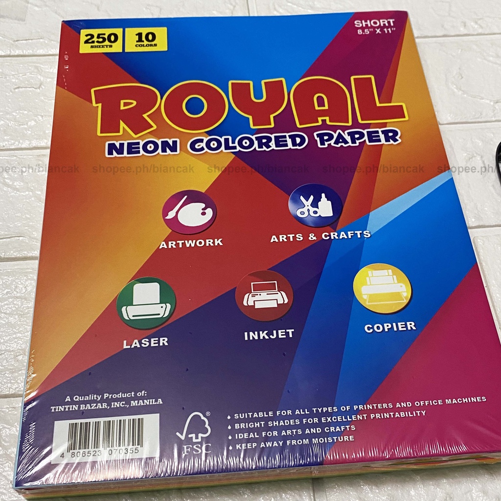 ROYAL NEON COLORED PAPER 250 SHEETS 8.5 X 11 INCHES (SCHOOL OFFICE ...