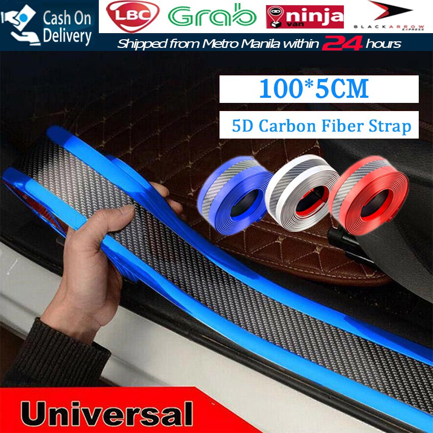 Universal Car Door Sill Scuff Plate Carbon Fiber Rubber Trim Bumper ...