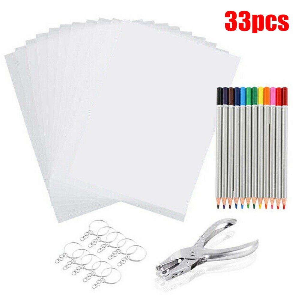 Heat Shrink Plastic Sheet Kit Shrinky Art Paper Hole Punch Keychains Pencils DIY | Shopee ...