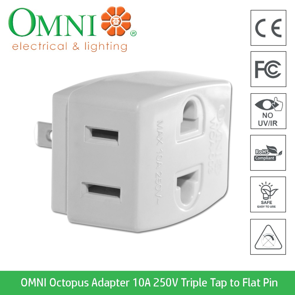 OMNI Octopus Triple Tap to Flat Pin Adapter 10A 250V Model WOA-003 ...