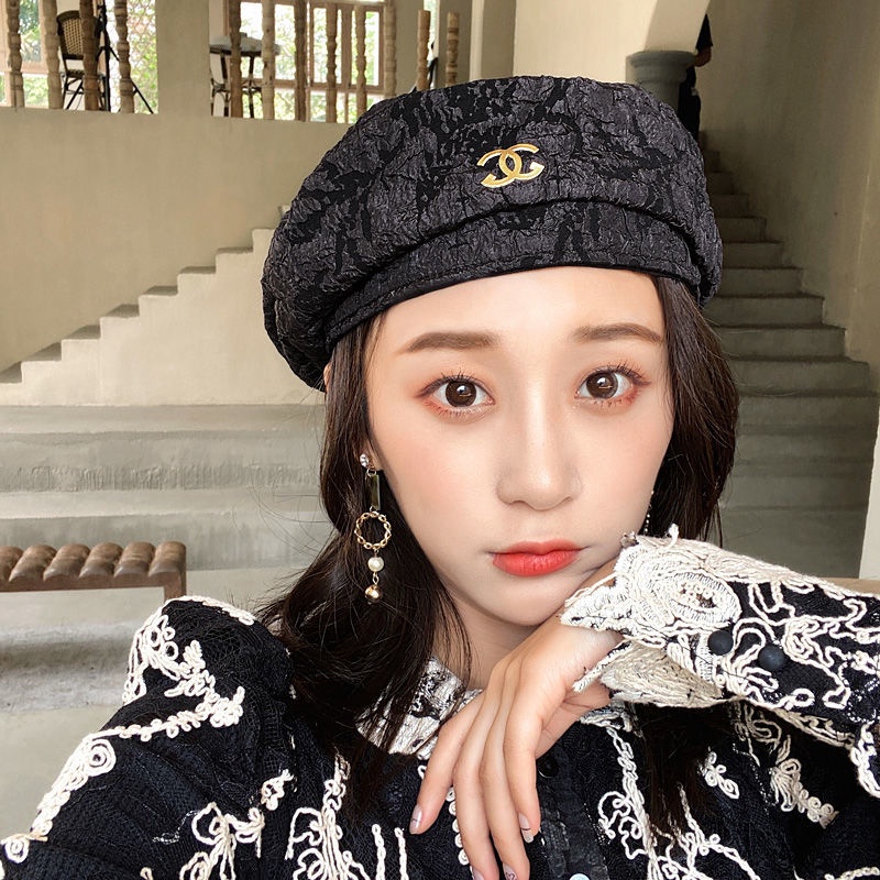 CHANEL High-Profile Figure Pleated Seersucker Beret Women's Wild ...