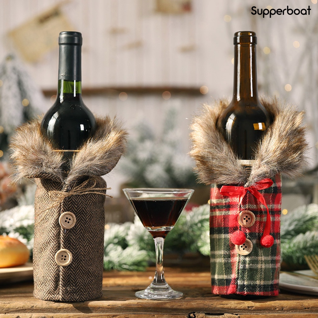 SUP 1/2Pcs Wine Bottle Cover Reusable Striped plaid Pattern Cloth ...