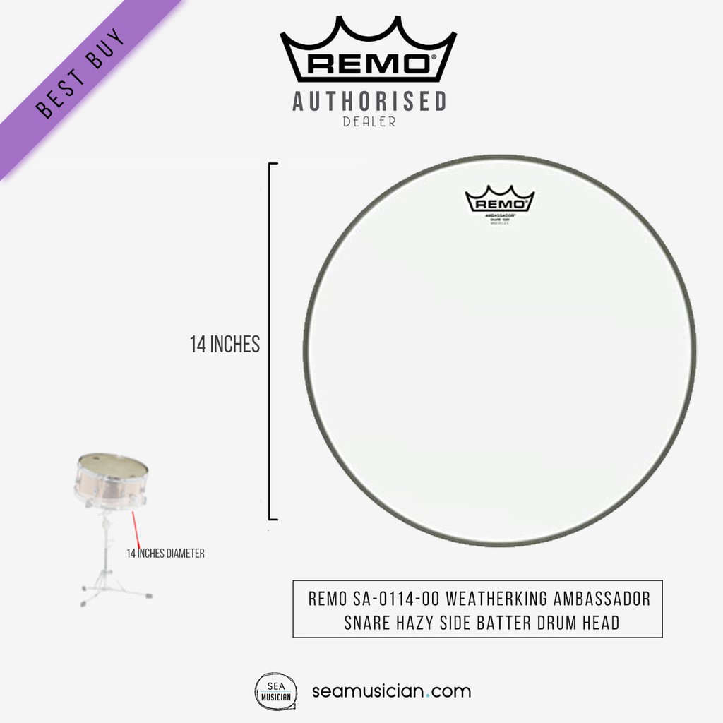 REMO SA-0114-00 WEATHERKING AMBASSADOR SNARE SIDE/ RESONANT DRUM HEAD ...
