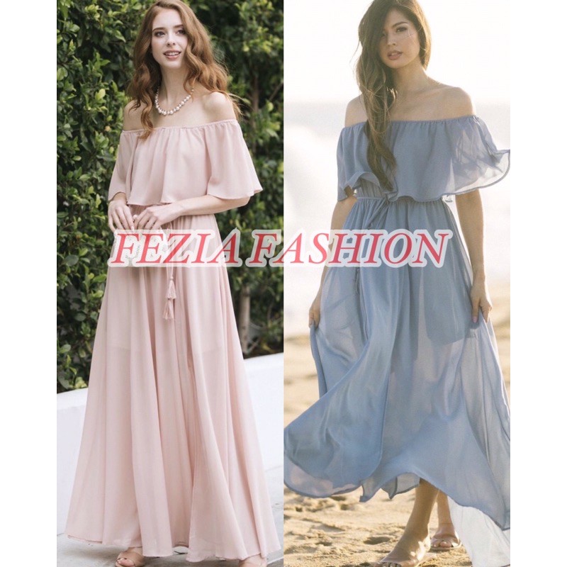 Fashionable Camela Off Shoulder Maxi PlainSurplice Casual Formal ...