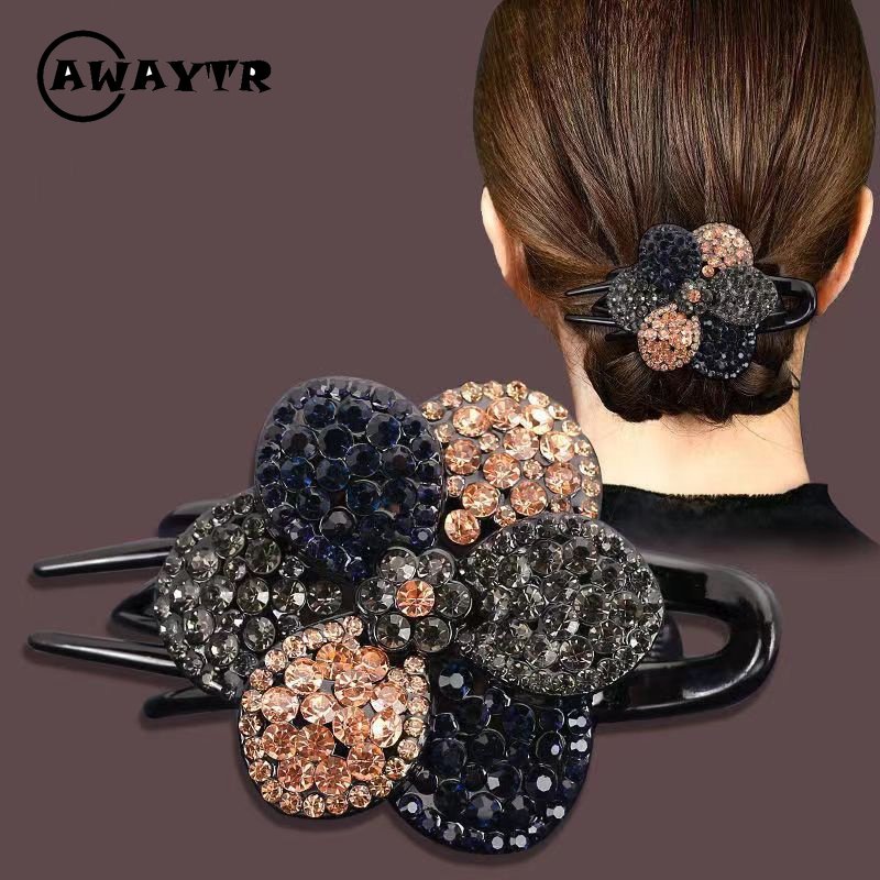 AWAYTR Korean New Large Flower Rhinestone Duckbill Clip for Woemn ...