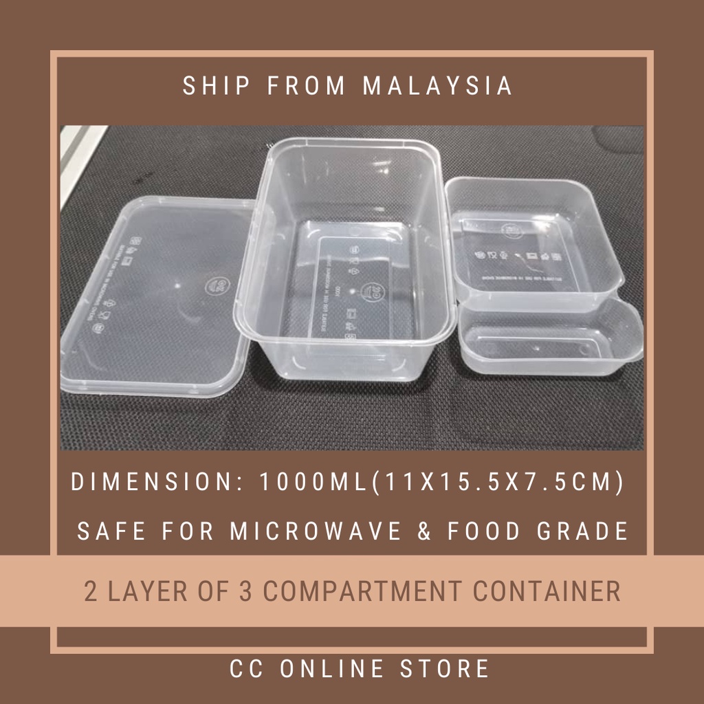 3 Compartment Tray Rectangular PP Food Grade Plastic Food Container ...
