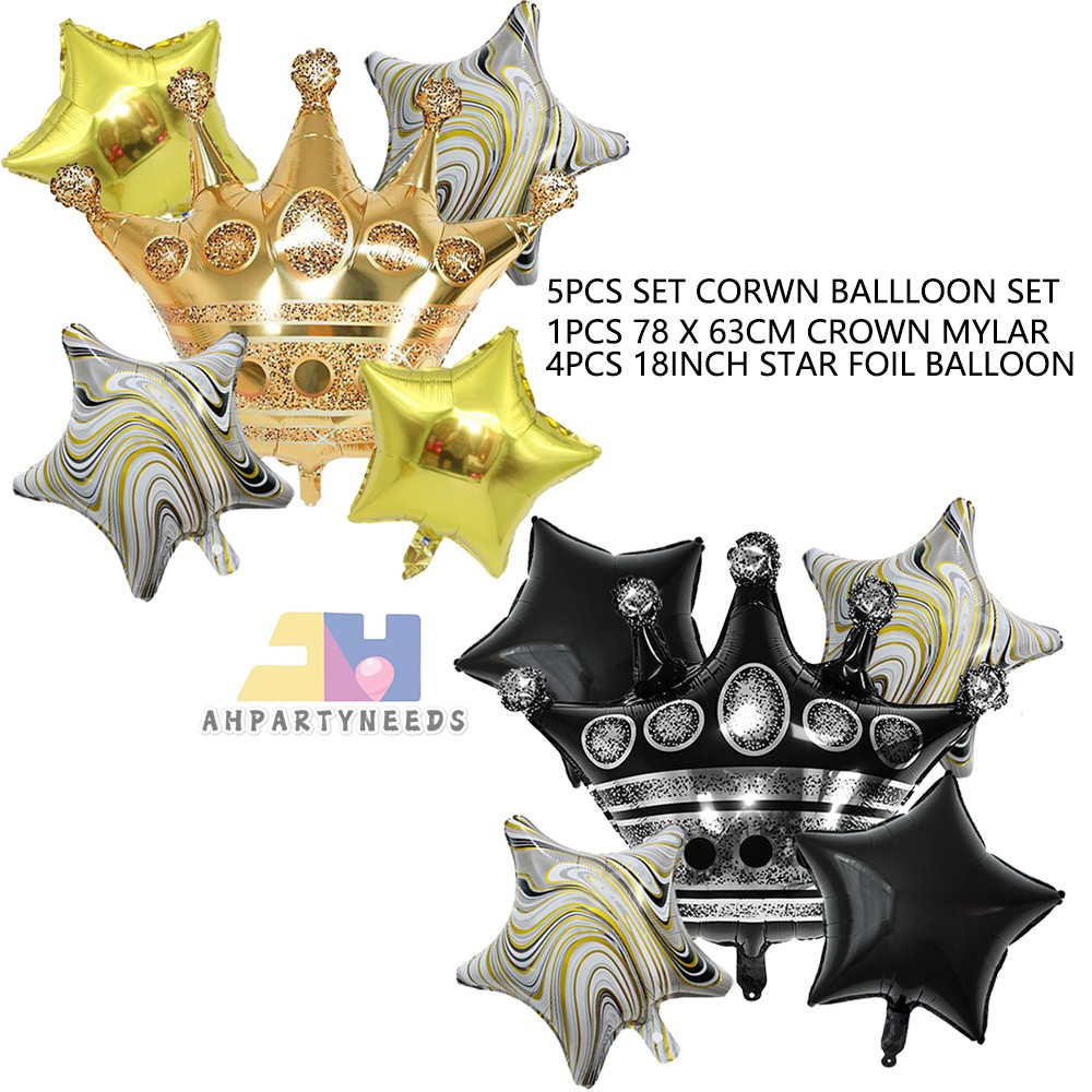 5Pcs/ Set Crown Star Foil Balloons Wedding Event Celebration Kid's ...